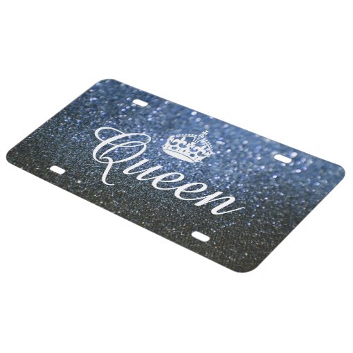 Custom License Plate - Queen Crown Glitter Blue | Zazzle