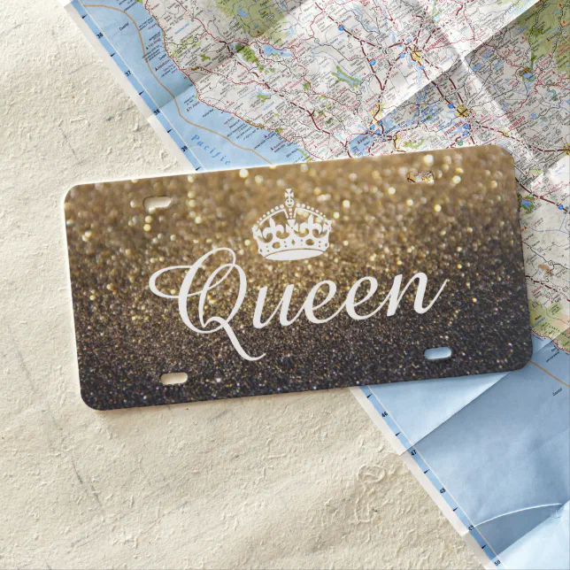 Custom License Plate - Queen Crown Glitter Gold | Zazzle