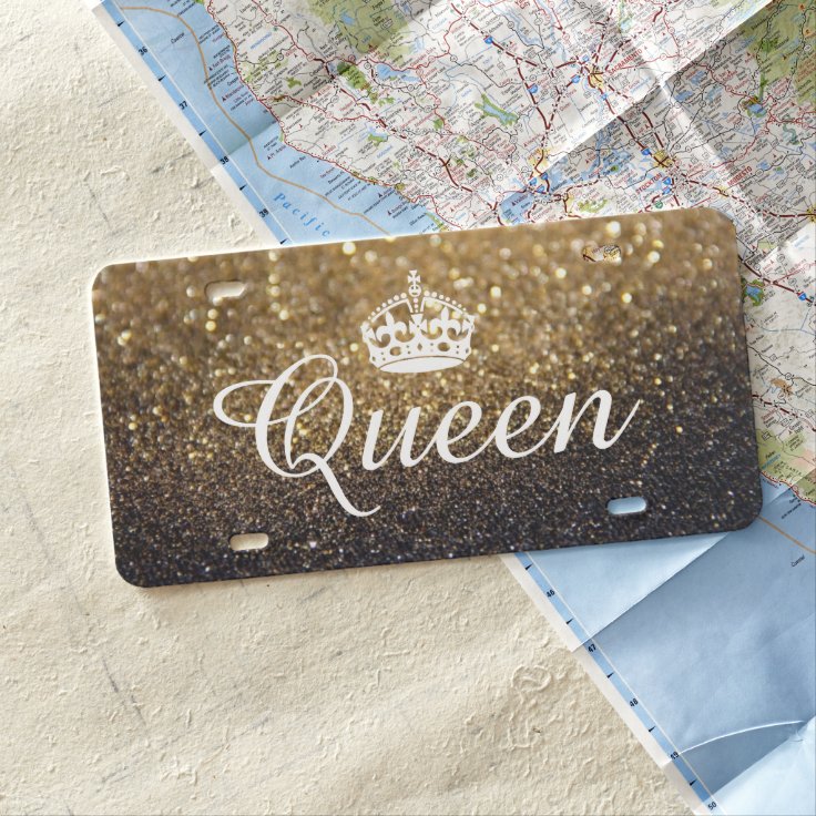 Custom License Plate - Queen Crown Glitter Gold | Zazzle