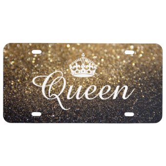Custom License Plate - Queen Crown Glitter Gold | Zazzle