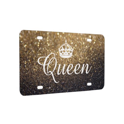 Custom License Plate - Queen Crown Glitter Gold | Zazzle