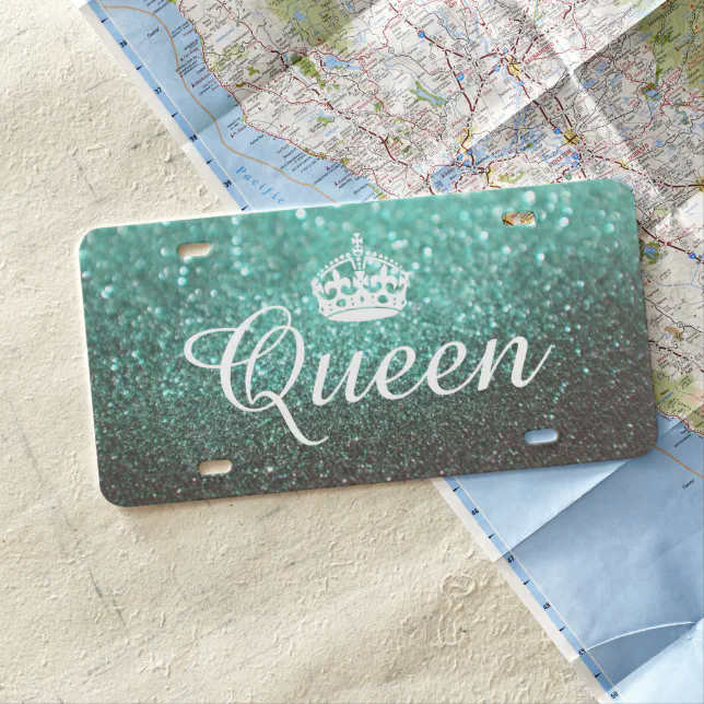 Custom License Plate - Queen Crown Glitter Green | Zazzle