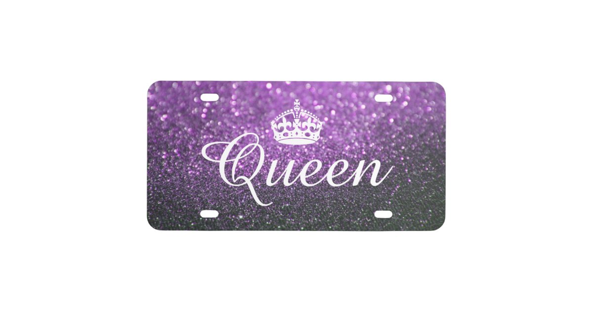 Custom License Plate - Queen Crown Glitter Purple | Zazzle