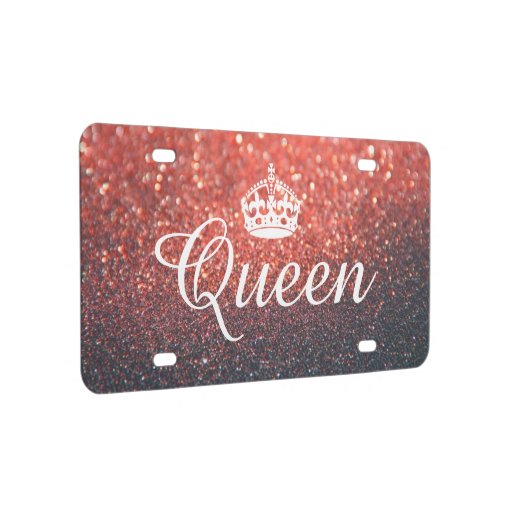 Custom License Plate - Queen Crown Glitter Red | Zazzle
