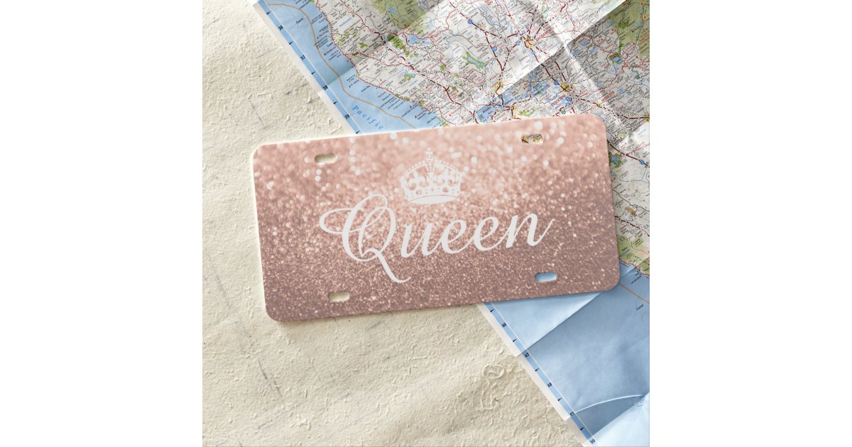 Custom License Plate - Queen Crown Glitter Rose G | Zazzle