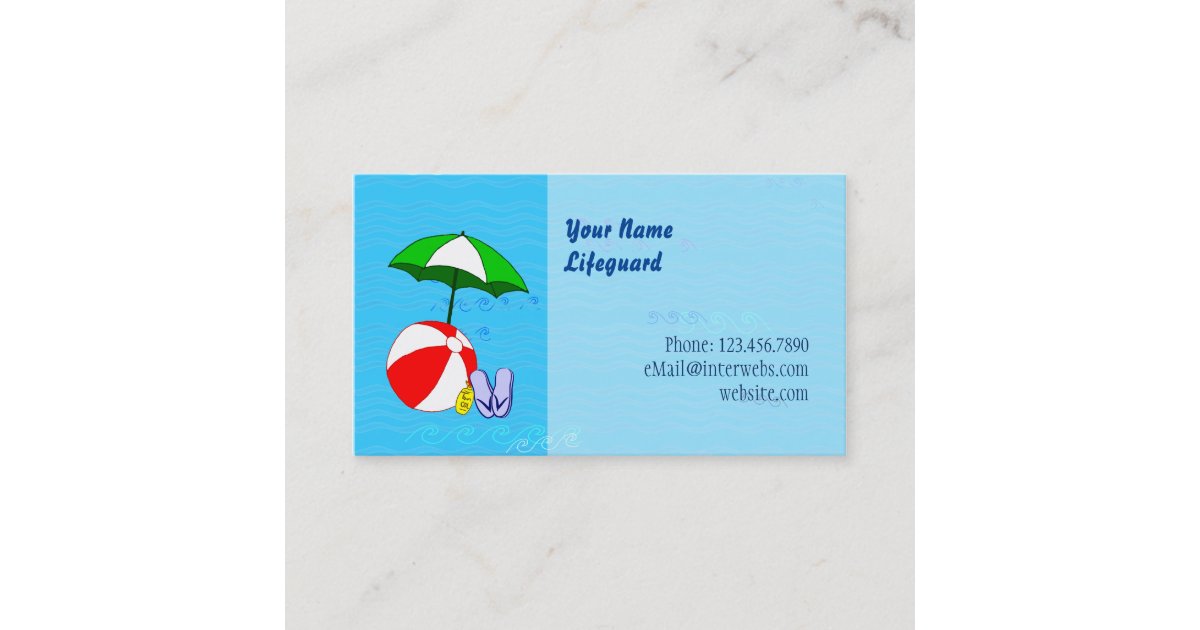 Custom Lifeguard Beach Ball Pool Umbrella Template Business Card | Zazzle
