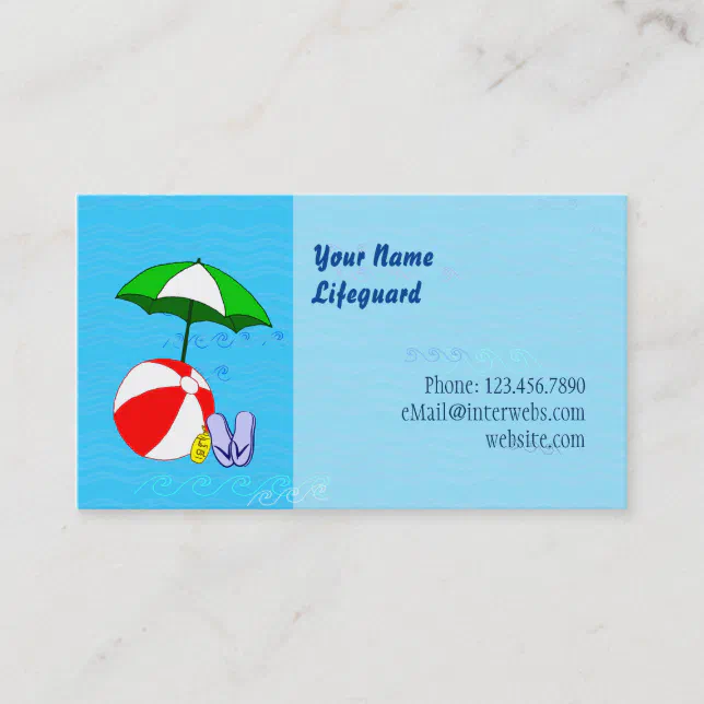 Custom Lifeguard Beach Ball Pool Umbrella Template Business Card | Zazzle