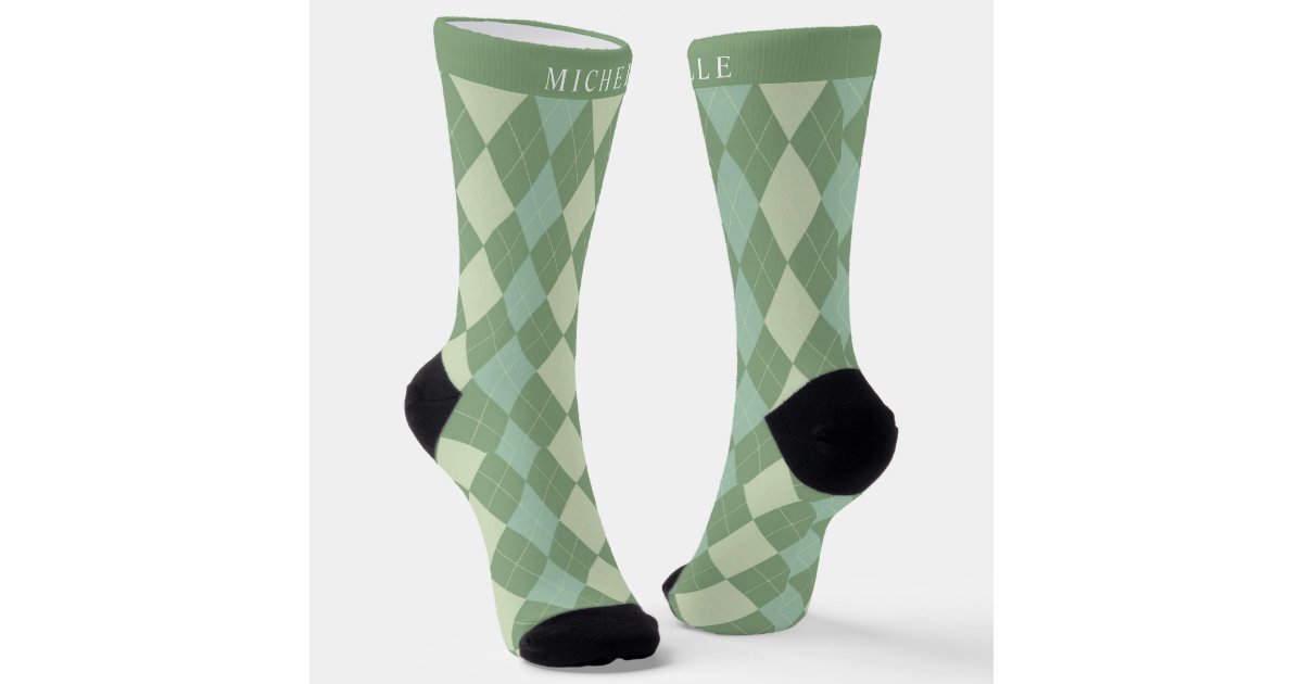 Custom Light Dark Sage Green Argyle Pattern Socks | Zazzle