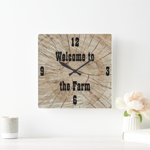 Custom, Log Cabin, Country, Farm Square Wall Clock | Zazzle