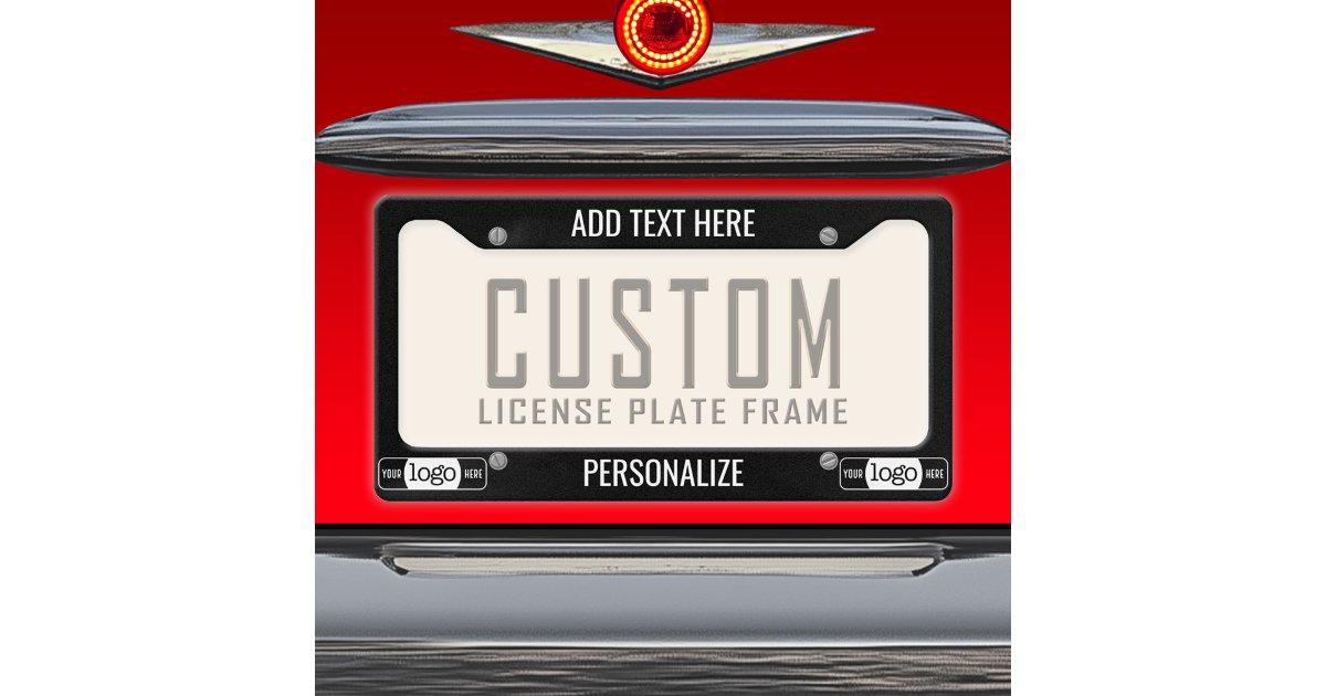 Custom Logo, 2 Lines Text, Change Background Color License Plate Frame ...