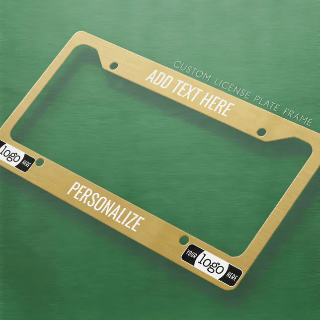 Custom Logo, 2 Lines Text - Gold License Plate Frame | Zazzle