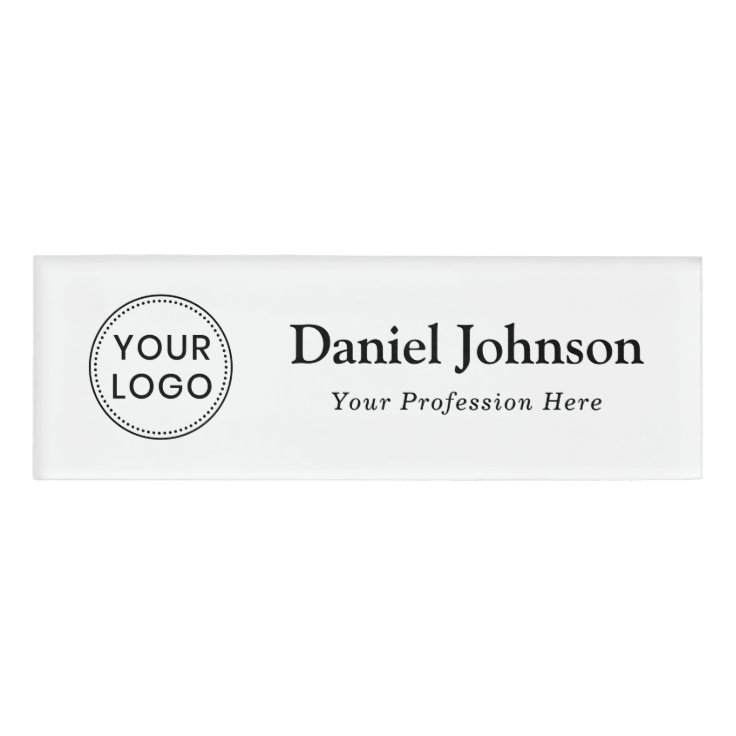 Custom logo and name template white professional name tag | Zazzle