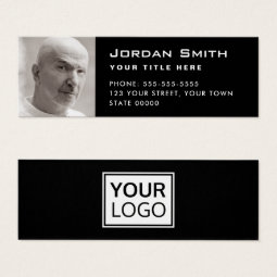 Custom logo and photo black Mini Business Card | Zazzle