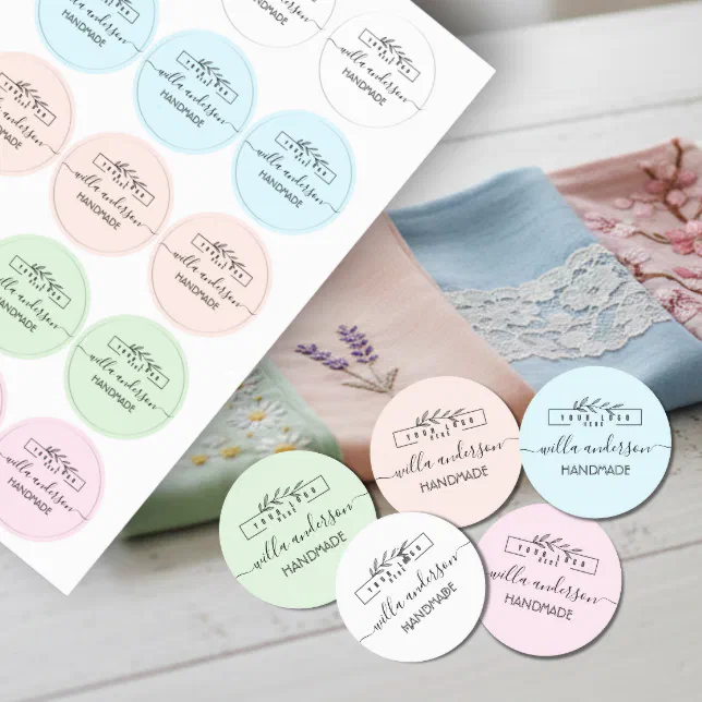 Custom logo and Script round fabric clothing Labels | Zazzle