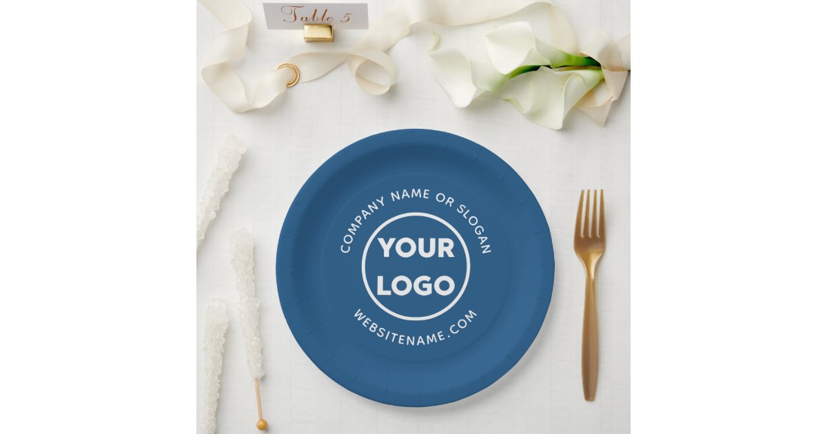Custom Logo and Text Blue Business Event Paper Plates | Zazzle