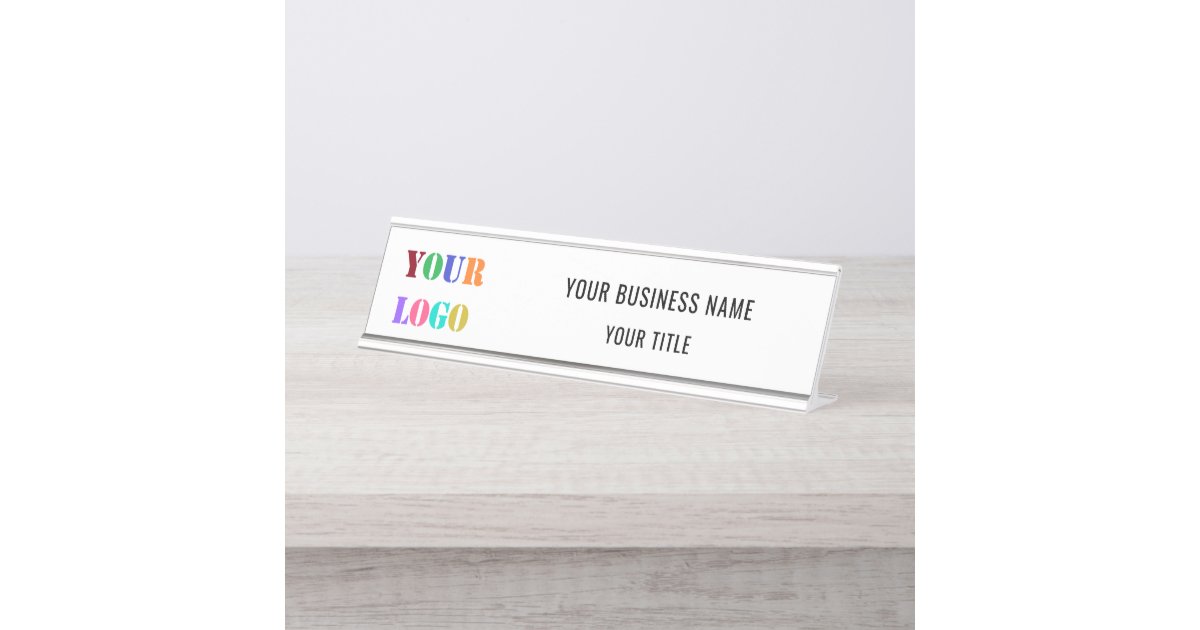 Custom Logo and Text Business Desk Name Plate | Zazzle