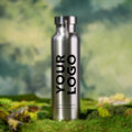 Custom Logo and Text on 2 Sides Silver Water Bottle | Zazzle