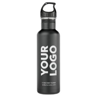 Custom Logo and Text on Black Stainless Steel Water Bottle | Zazzle