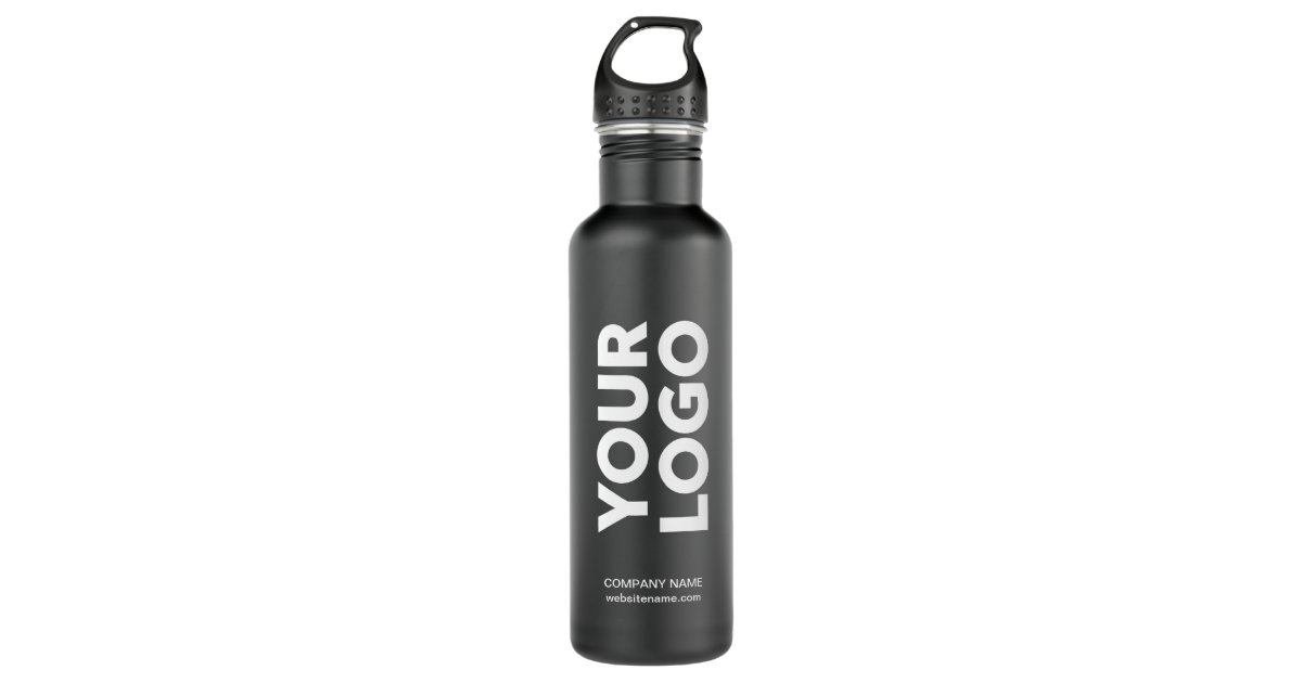 Custom Logo and Text on Black Stainless Steel Water Bottle | Zazzle