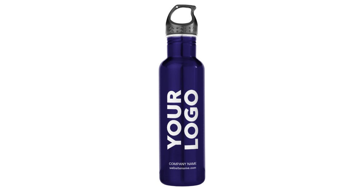 Custom Logo and Text on Blue Stainless Steel Water Bottle | Zazzle