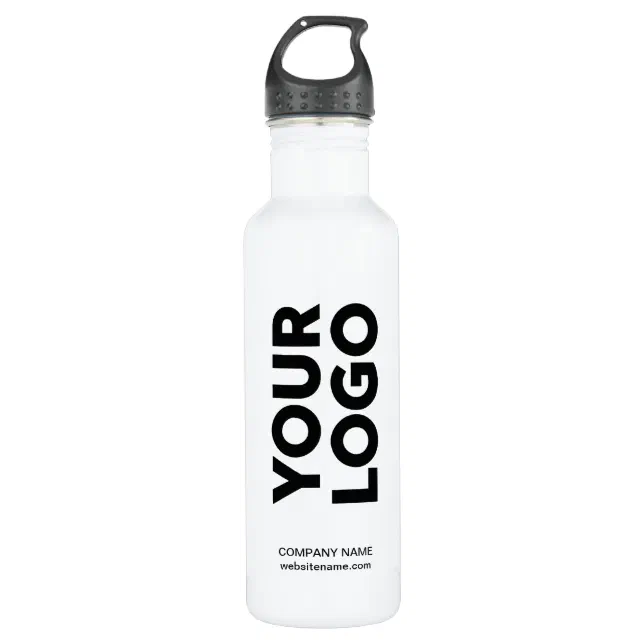 Custom Logo and Text on White Stainless Steel Water Bottle | Zazzle