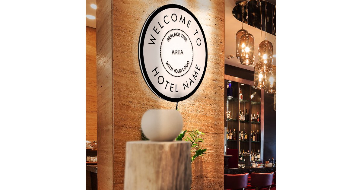 Custom Logo Any Color Welcome To Hotel Name LED Sign | Zazzle