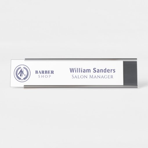 Custom logo barber shop elegant business manager desk name plate | Zazzle