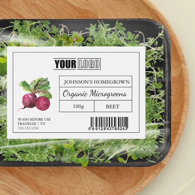 Custom Logo & Barcode Beet Microgreens Food Label | Zazzle