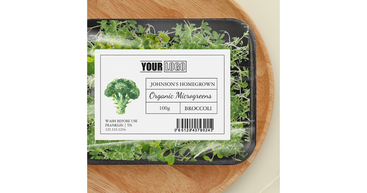 Custom Logo & Barcode Broccoli Microgreens Food Label | Zazzle
