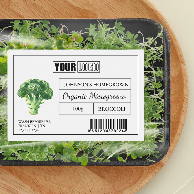 Custom Logo & Barcode Broccoli Microgreens Food Label | Zazzle