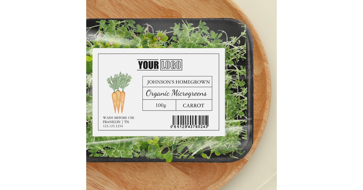Custom Logo & Barcode Carrot Microgreens Food Label | Zazzle