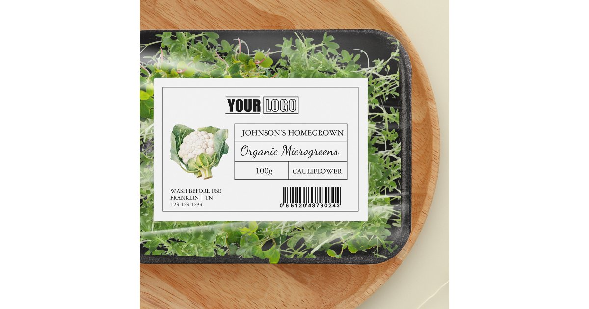 Custom Logo & Barcode Cauliflower Microgreens Food Label | Zazzle