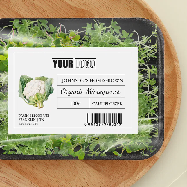 Custom Logo & Barcode Cauliflower Microgreens Food Label | Zazzle