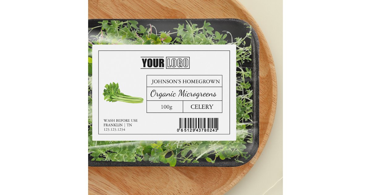 Custom Logo & Barcode Celery Microgreens Food Label | Zazzle