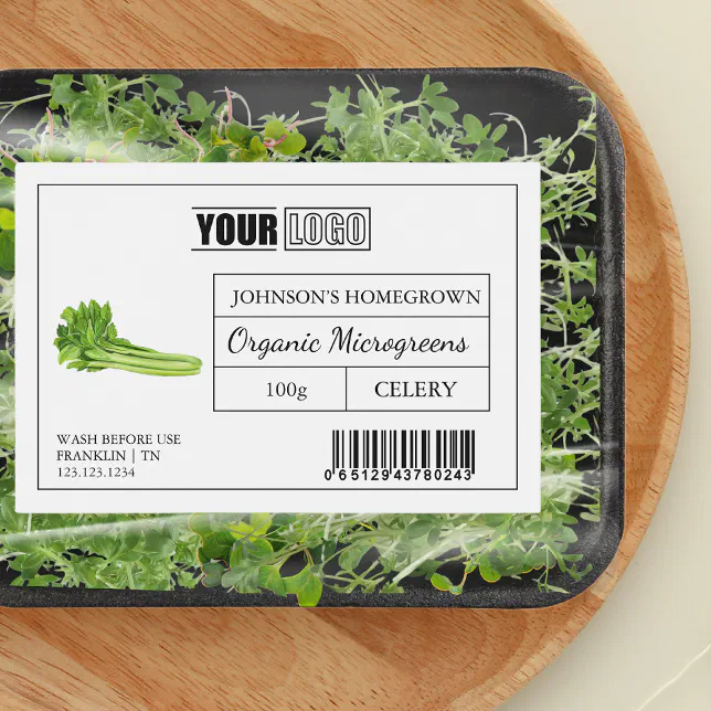 Custom Logo & Barcode Celery Microgreens Food Label | Zazzle