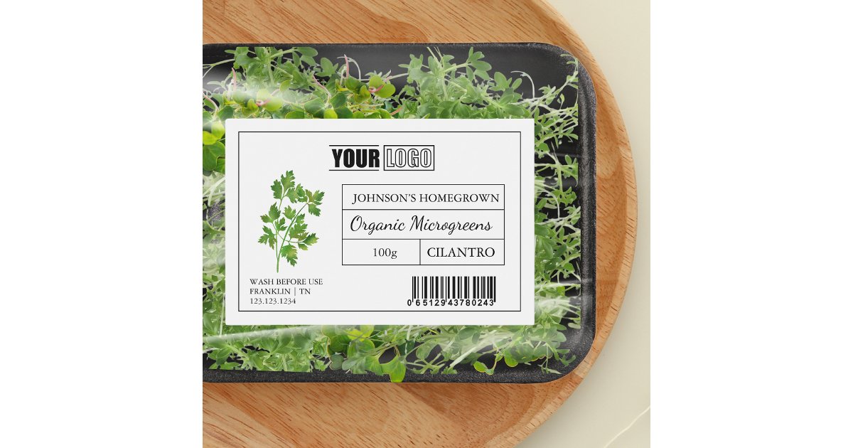 Custom Logo & Barcode Cilantro Microgreens Food Label | Zazzle