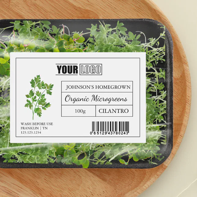 Custom Logo & Barcode Cilantro Microgreens Food Label | Zazzle