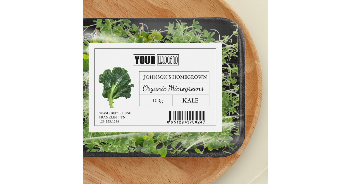 Custom Logo & Barcode Kale Microgreens Food Label | Zazzle