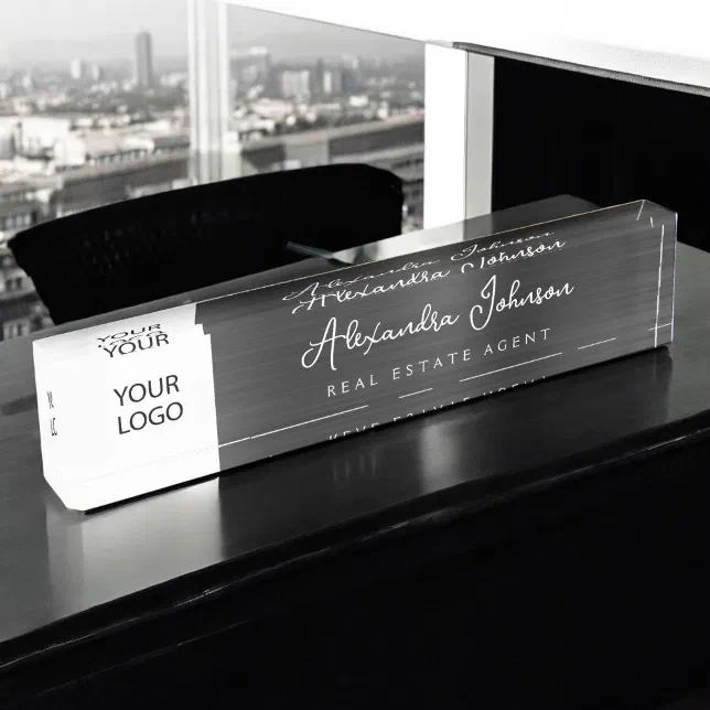 Custom Logo Black Elegant Professional Desk Name Plate | Zazzle