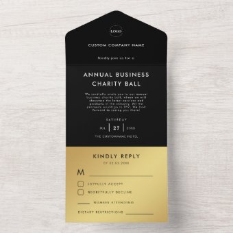 Custom Logo Black Gold Business Event Party RSVP All In One Invitation ...
