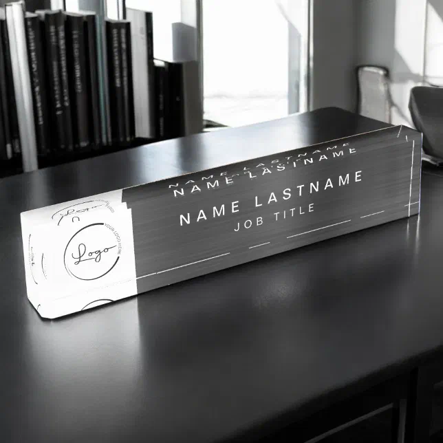 Custom Logo Black Metallic Professional Desk Name Plate | Zazzle