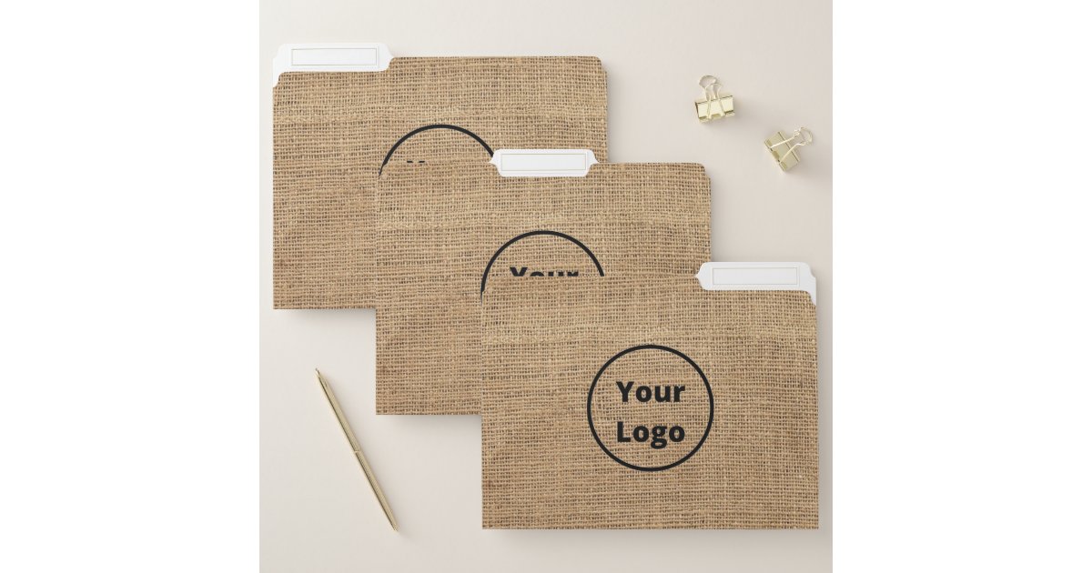 Custom logo brown burlap file folder | Zazzle
