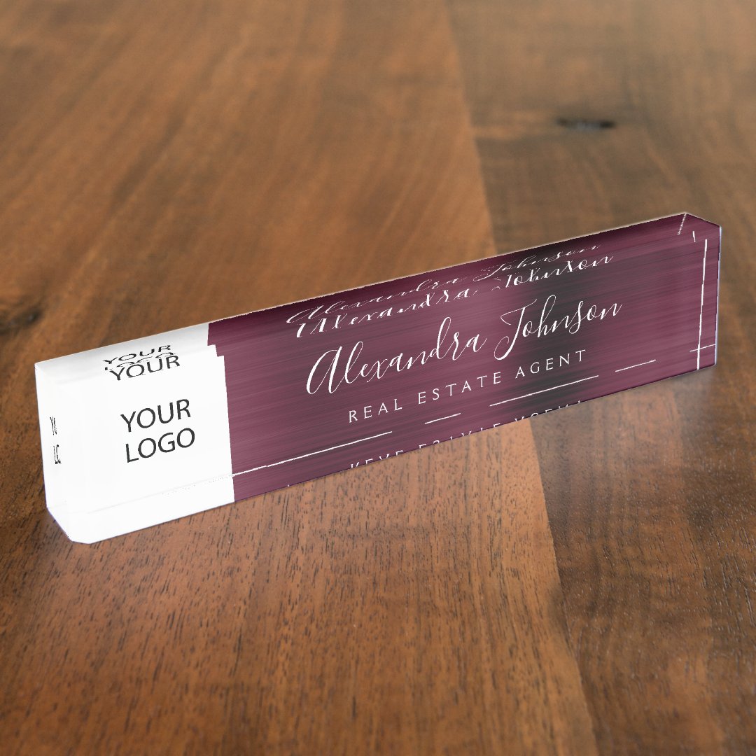 Custom Logo Burgundy Elegant Professional Desk Name Plate | Zazzle