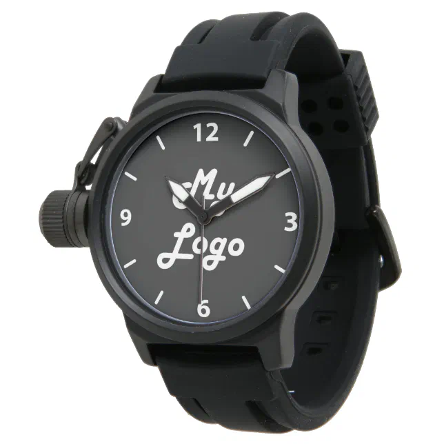 Custom logo business black white watch | Zazzle