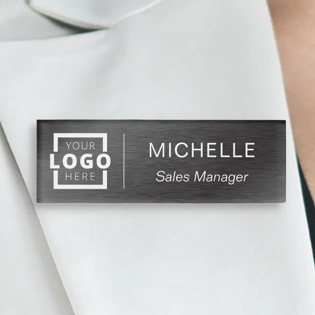 Custom Logo Business Employee Staff Black Name Tag | Zazzle
