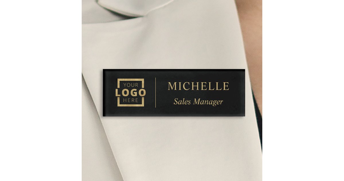Custom Logo Business Employee Staff Name Black Name Tag | Zazzle