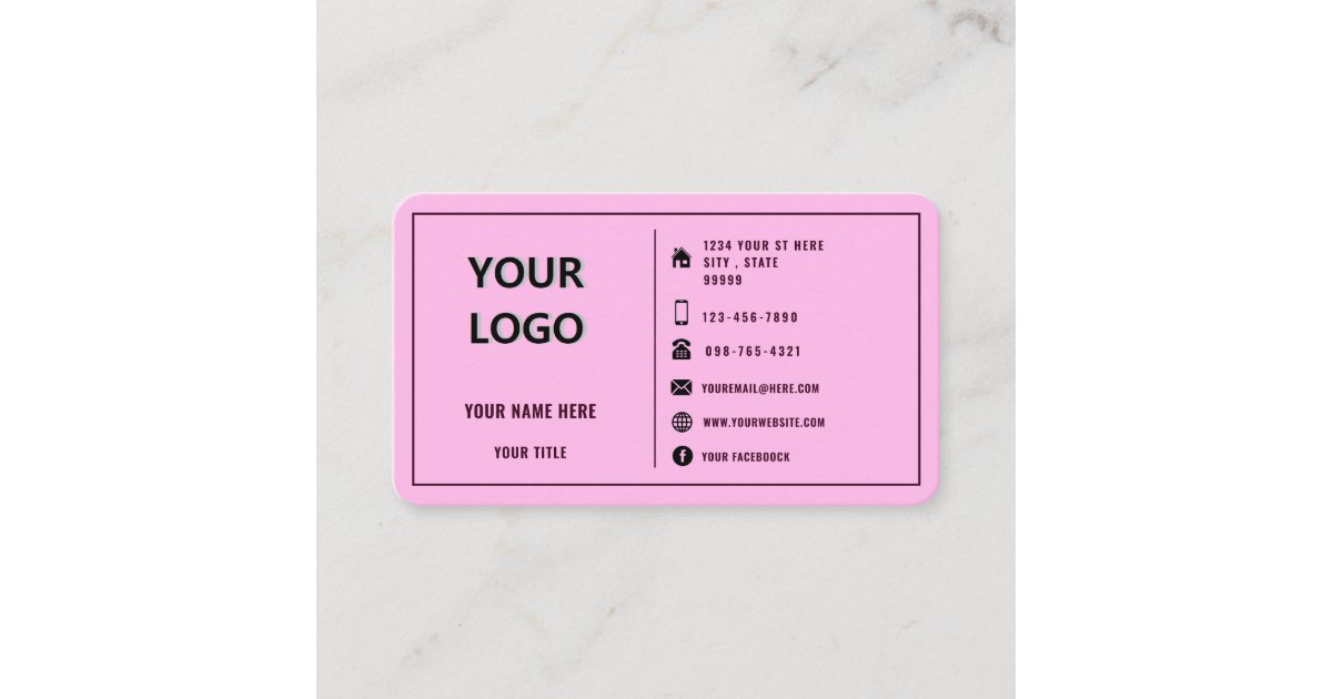 Custom Logo Business Name Elegant Frame Your Color Business Card | Zazzle