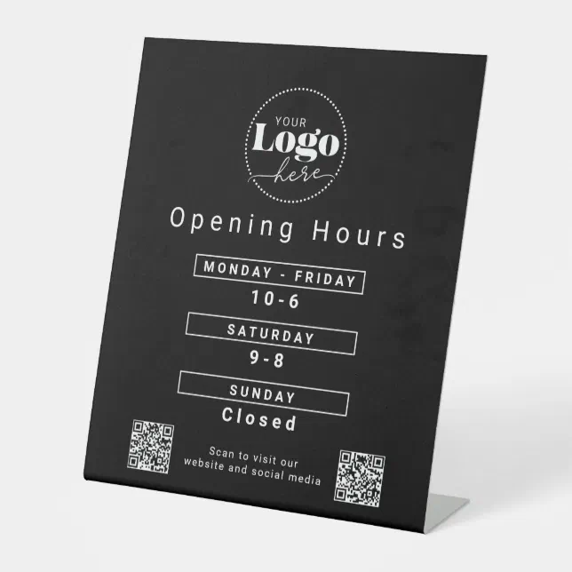 Custom Logo Business Opening Hours Countertop Pedestal Sign | Zazzle