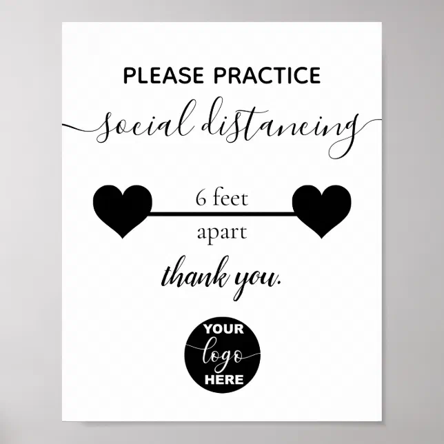 Custom Logo Business Safety Social Distancing Poster | Zazzle