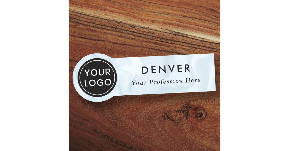 Custom logo business staff employee pale blue gray name tag | Zazzle